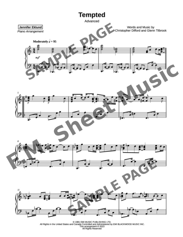 Tempted (Advanced Piano) By Squeeze - F.M. Sheet Music - Pop Arrangements by Jennifer Eklund